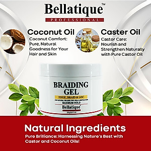 BELLATIQUE Professional Braiding Gel Maximum Hold Gel for All Hair Types (8.81 Oz) - No Flaking, No Whitening, Fast Drying, High Shine, Lasts Up to 48 Hrs