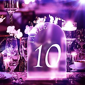 Table Numbers 1-20 with Display Stand, Acrylic Sheets with White Printed Calligraphy Number and Frosted, Arch Shape Design for Party Decor, Wedding Reception, Anniversary, & Other Event Guest Seating