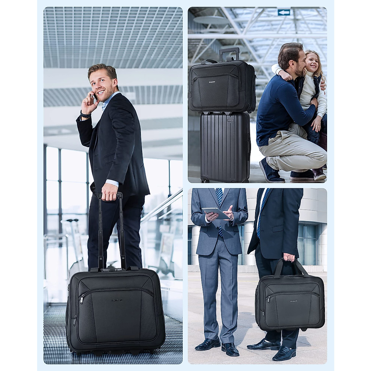 BAGSMART Rolling Laptop Bag, 17.3 Inch Rolling Briefcase with Wheels for Men Women,Large Rolling Computer Bag for Work Travel Business,Black