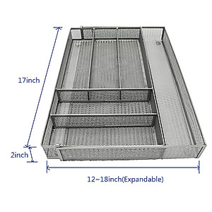 Expandable Mesh Metal Cutlery Tray, 6 Compartments Kitchen Drawer Organizer for Utensil Flatware Dividers Cutlery (Silver, 6 Compartments)