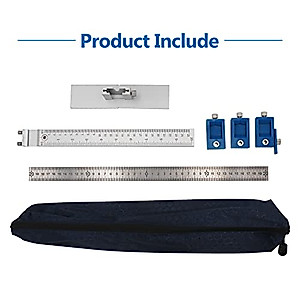 Quick-Set Cabinet Drilling Jig/Template for Easy Installation for Handles and Knobs on Doors and Drawer Fronts-Blue Stainless Steel.