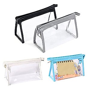 Pencil Bag - 4 Pcs Clear Exam Pencil Case Set, PVC Zipper Pen Pouch, Pencil Storage Pouch, Makeup/Toiletries Bag for Women, Portable Office Stationery Pouch for Students Adults, Mix Colors