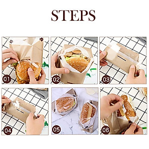 Disposable Plastic To Go Hamburger bag &Stickers,Easy Tear Hamburgers Packing(100pcs),Plastic Burger Containers to Carry Cake Dessert Sandwich,Takeaway Home Use and Party Bake Sale