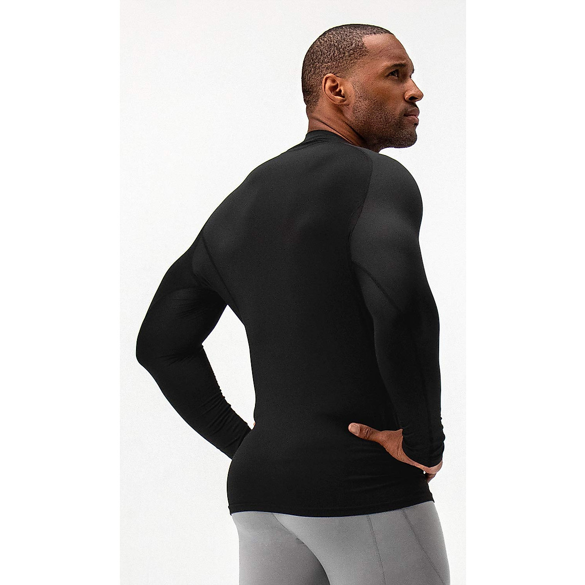 DEVOPS 2 Pack Men's Thermal Turtle Mock Neck Shirts, Compression Long Sleeve Tops (Large, Black/Black)