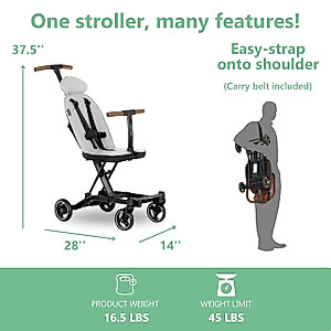 Evolur Cruise Rider Stroller, Lightweight Stroller with Compact Fold, Easy to Carry Travel Stroller, Koala Gray