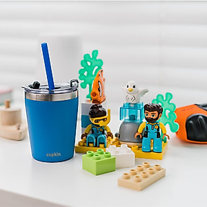 CUPKIN Stackable Stainless Steel Kids Cup Smoothie Tumbler, Powder Coated Insulated Tumblers, BPA Free Lid and Silicone Straw 8 Fl Oz (Pack of 1), Blue