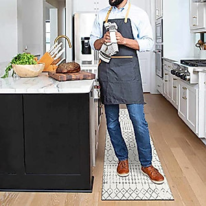 Xsinufn Boho Kitchen Mat Set of 2,Modern Farmhouse Kitchen Rugs and Mats Non Skid Washable,Moroccan Boho Runner Rugs with Rubber Backing for Kitchen Decor Accessories (Grey/Off-White 17"x47"+17"x30")