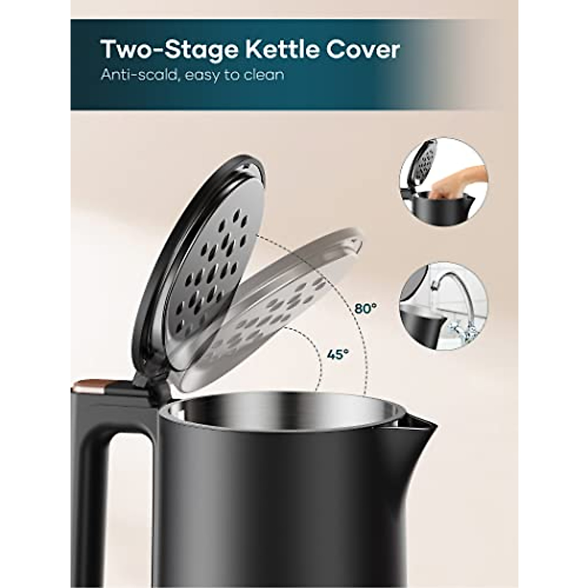 Electric Tea Kettle, INTASTING Double Wall Electric Kettle with Seamless Stainless Steel Inner, 1500W Fast Heating, 1.5L Hot Water Boiler, Auto Shut-Off & Boil Dry Protection, BPA-Free, LED Indicator (Matte Black)