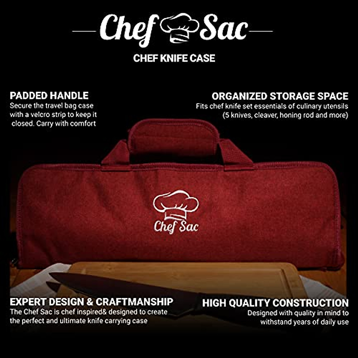 Chef Knife Roll Bag Travel Case | 8 Pockets for Knives & Tools | 2 Flaps with Cleaver & Mesh Pocket | Honing Rod Slot | Chef Knife Case for Professional & Students | Knives Not Included (Red)