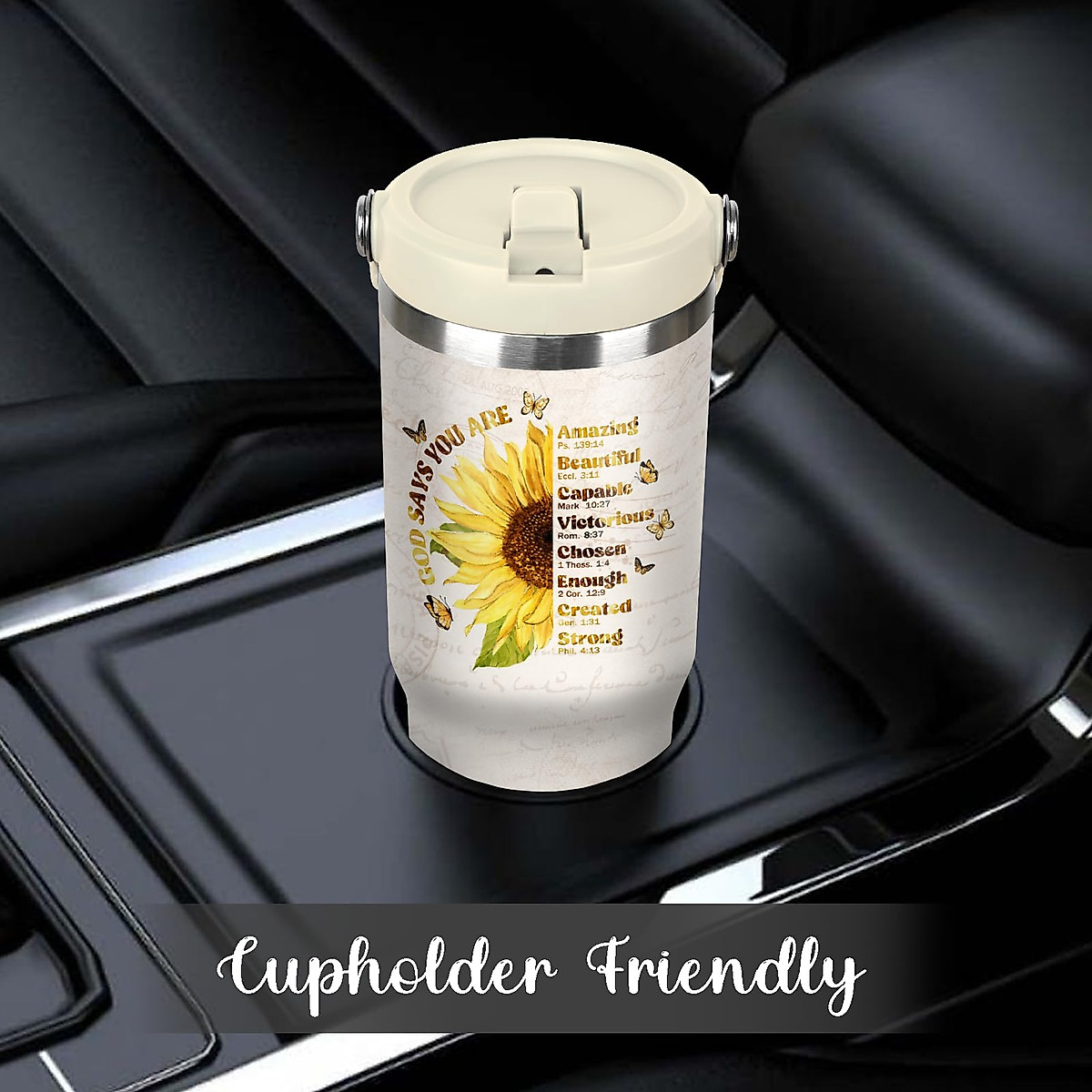 soeufnwhf Christian Gifts for Women, Inspirational Religious Gifts, Sunflower 30 oz Christian Tumbler with Handle Stainless Steel Insulated Bible Faith Cups Mugs Water Bottle