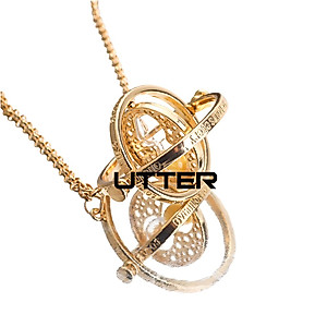 UTTER Hermione Rotating Time Turner Necklace Gold Wizardry Falcon Hourglass Pendant