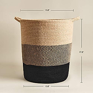 INDRESSME Large Jute Rope Basket - Tall Laundry Basket Hamper for Dirty Clothes Woven Jute Storage Basket for Blanket in Living Room Toy Basket for Nursery Storage, 17.8" x 15.8" x 13.8"