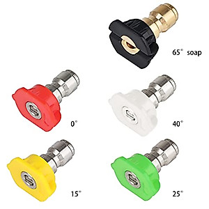 CKANDAY 5 Pack Pressure Washer Spray Nozzles Tips + 40 Pcs O-Rings Replacement for 1/4 inch and 3/8 inch, 5 Degrees Nozzles 1/4 Inch Quick Connection Tips with M22 Quick Connect Coupler Set, 4000 PSI