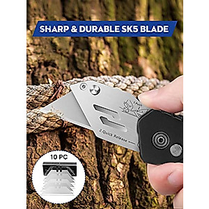 Utility Knife, BIBURY Upgraded Version Heavy Duty Box Cutter, Pocket Carpet knife with 10 Replaceable SK5 Stainless Steel Blades, Belt Clip, Easy Release Button, Quick Change and Safety Lock-Black