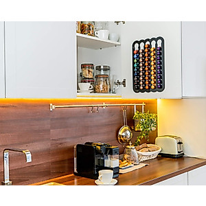Demi's Home Adhesive Coffee Pod Holder for Nespresso Original Capsules (Measure Before Purchase) - Suitable to be Mounted Inside/Under the Cabinet or on the Wall (Black)