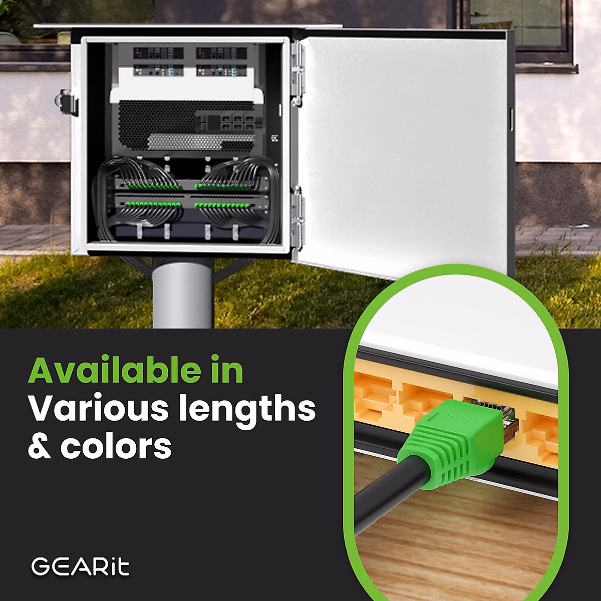 GearIT RJ45 Cat-6 Ethernet Patch Cable, 10Gpbs Transfer Speed, Gold-Plated Connectors, Copper Clad, Outdoor, UV Resistant, Direct Burial, Waterproof, Durable, 150 Foot (45.7 Meters), Black