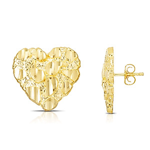 Floreo 10k Yellow Gold Heart Shape Shiny Nugget Earrings, Large (0.7 x 0.7 inch)