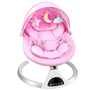 HARPPA Electric Baby Swing for Infants to Toddler, Portable Babies Swinger for Newborn Boy and Girls with 5 Swing Speed, Remote Control Music Speaker with 12 Preset Lullabies Enabled Bluetooth Pink