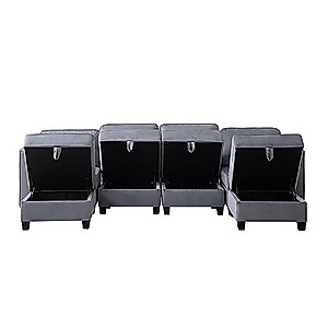 Goohome 116'' Modular Sectional, U-Shaped Velvet Convertible, Minimalist Modern 6 Seater Sleeper Couch with Chaise Ottomans, Sofa Sets, for Living Room, Bedroom, B-Dark Gray