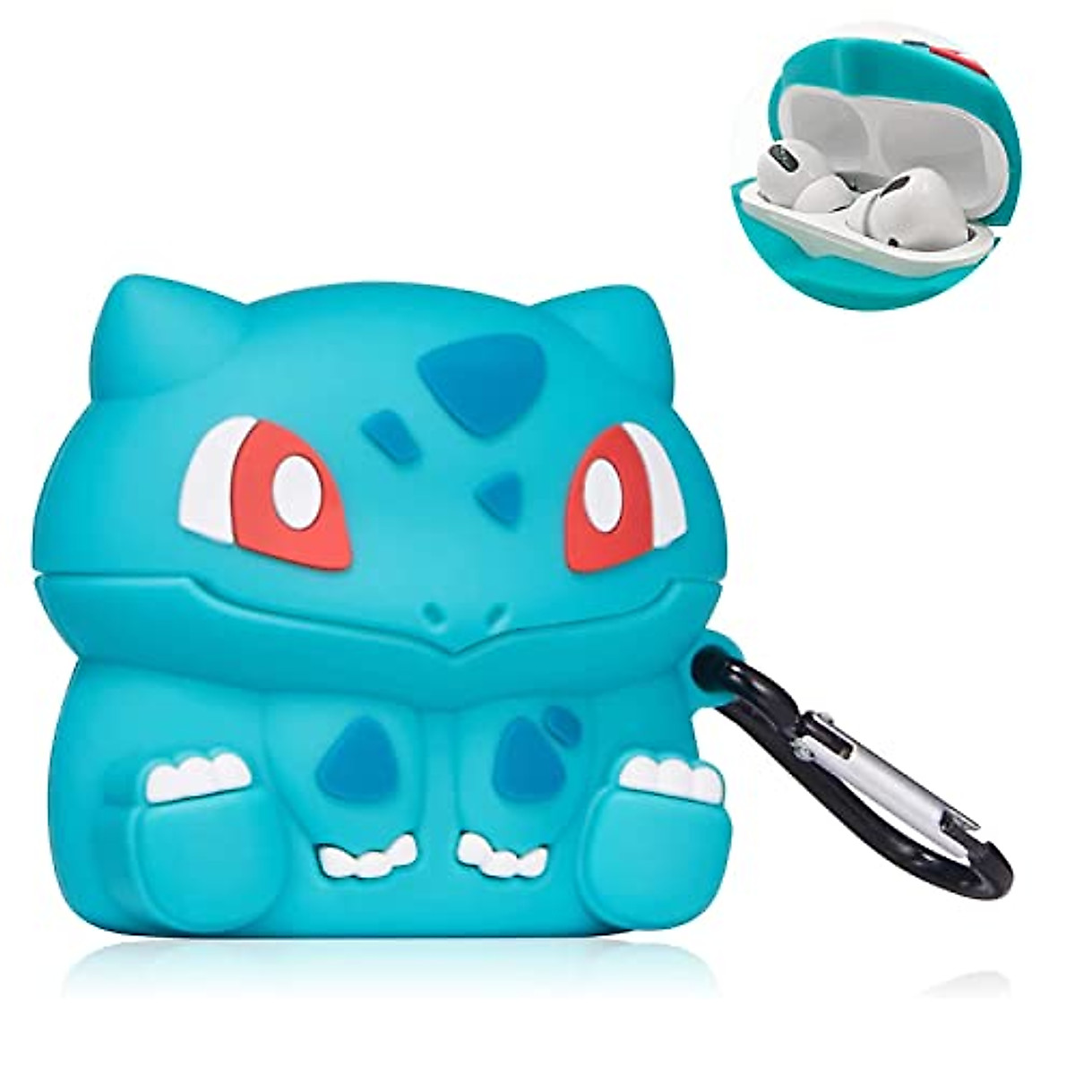 AirPods Pro case,Cute 3D Cartoon Kawaii Funny Fun Airpods pro case,Soft Silicone Shockproof Keychain Charging Box.for Boys and Girls,Compatible airpods pro Skin Cases(Bulbasaur)