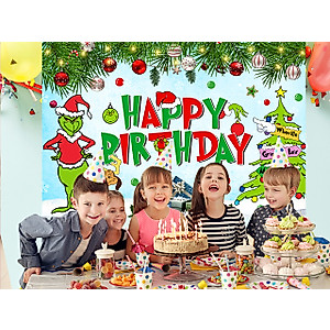 Christmas Birthday Party Decorations, 5x3 Ft Happy Birthday Backdrop for Kid Party Supplies Happy Birthday Banner Cartoon Themed Party Decorations Photography Background