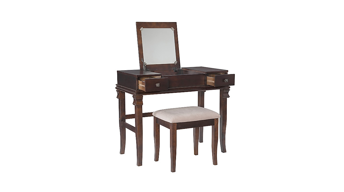 Linon Angela Walnut Vanity Set - Elegant & Functional