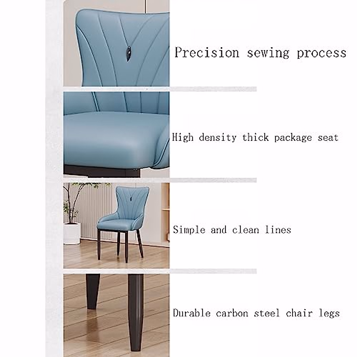 RILOOP Dining Chairs Modern Pu Leather High Back Padded Soft Seat Sturdy Carbon Steel Metal Legs Living Room Chairs/Light Gray