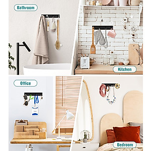 RELBRO Key Holder Wall Mount, Black Metal Key Hanger Self Adhesive Key Rail with 4 Key Hooks Key Rack Organizer 2 Options Installation for Entryway Hallway Kitchen RV Camper