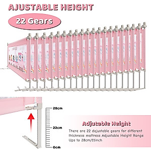 FITNATE Toddler Bed Rails, Guardian 39"-51" Extendable Bed Guard Rail for Toddlers, Side Bed Rails for Twin/Queen/King Size Bed, Pink