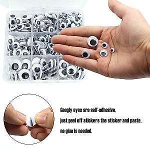 560 Pcs Wiggle Googly Eyes with Self-Adhesive, 6mm 8mm 10 mm 12mm 15mm Mixed Packaging (Black and White)