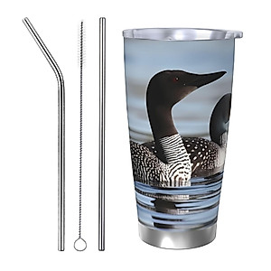NONHAI 20 oz Tumbler with Straw Lid Vacuum Insulated Cup Stainless Steel Water Bottle Loon Birds Travel Mug Double Walled Vacuum Thermal Cups for Hot and Cold Drinks