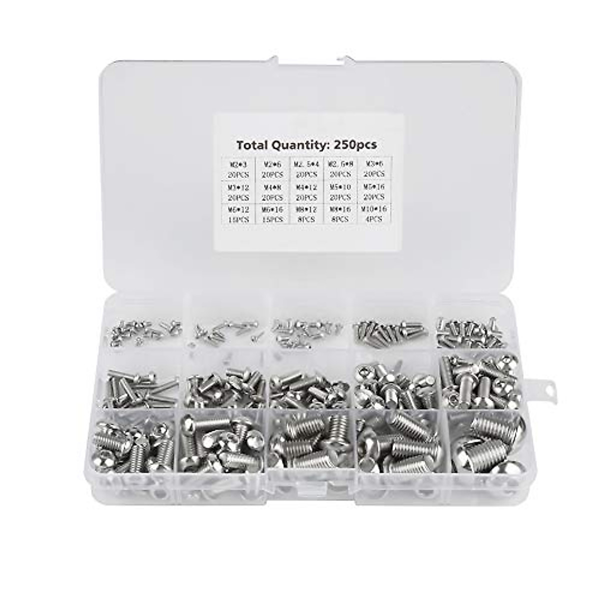 Screws Set, 250pcs M2/ M2.5/ M3 /M4/ M5/ M6/ M8/ M10 Machine Screws Set for Laptop/Keyboard/Phone/PC