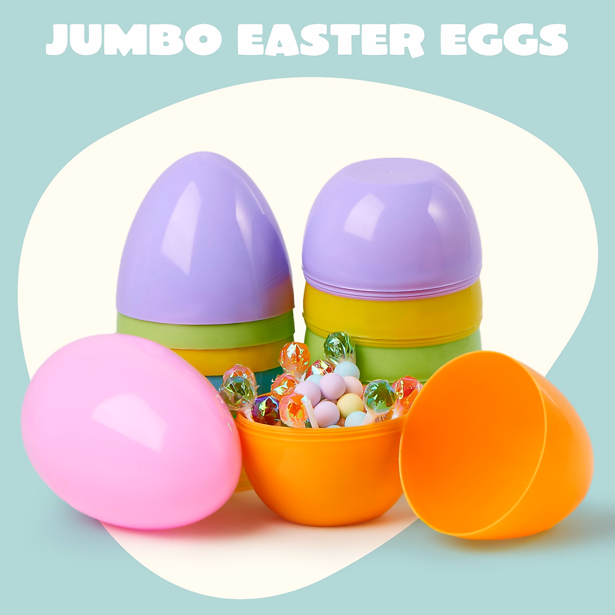 JOYIN 12 Pcs Large Pastel Easter Eggs, 6 Inches Jumbo Plastic Eggs Fillable for Easter Themed Hunt Colorful Basket Stuffers Fillers Filling Treats Party Favor Classroom Prize Supplies