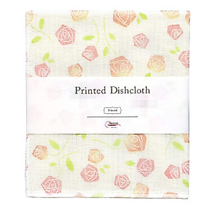 Nawrap Printed Dishcloth, Made in Japan, 6 Ply, Soft, Durable and Absorbent, 13.5 x 16 in - Rose Design