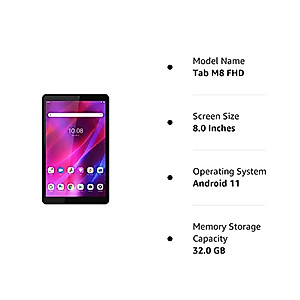 Lenovo Tab M8 (3rd Gen) 8" HD (1280x800) IPS 350nits Glossy, Touch, MediaTek Helio P22T up to 2.3 GHz, 8 Cores, 3GB RAM, 32GB eMMC, Bluetooth, WiFi, Android 11, Iron Grey, EAT Cloth
