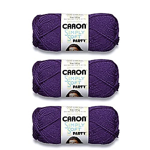 Caron Simply Soft Party Purple Sparkle Yarn - 3 Pack of 85g/3oz - Acrylic - 4 Medium (Worsted) - 164 Yards - Knitting, Crocheting & Crafts