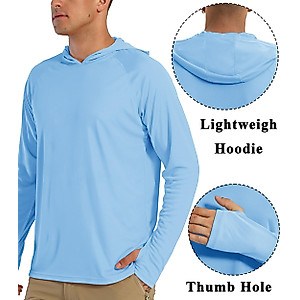 BIYLACLESEN Active Shirts Men Long Sleeve Sun Protection Hoodie Outdoor Performance T-Shirts Quick Dry Fishing Shirts Running Shirts Blue