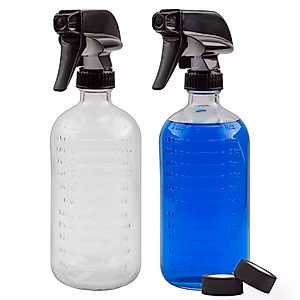 Cornucopia 16-Ounce Clear Glass Spray Bottles with Measurements (2-Pack); Sprayer Bottle with 3-Setting Heavy Duty Sprayers for Mist, Stream, OFF