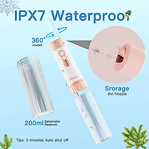 Water Flosser, Binicare Water Flosser for Teeth, IPX7 Waterproof 200 ml 6 Jet Tips &Travel Case, DIY Portable Dental Oral Irrigator Rechargeable Suitable for Travel Office and Home(Pink)