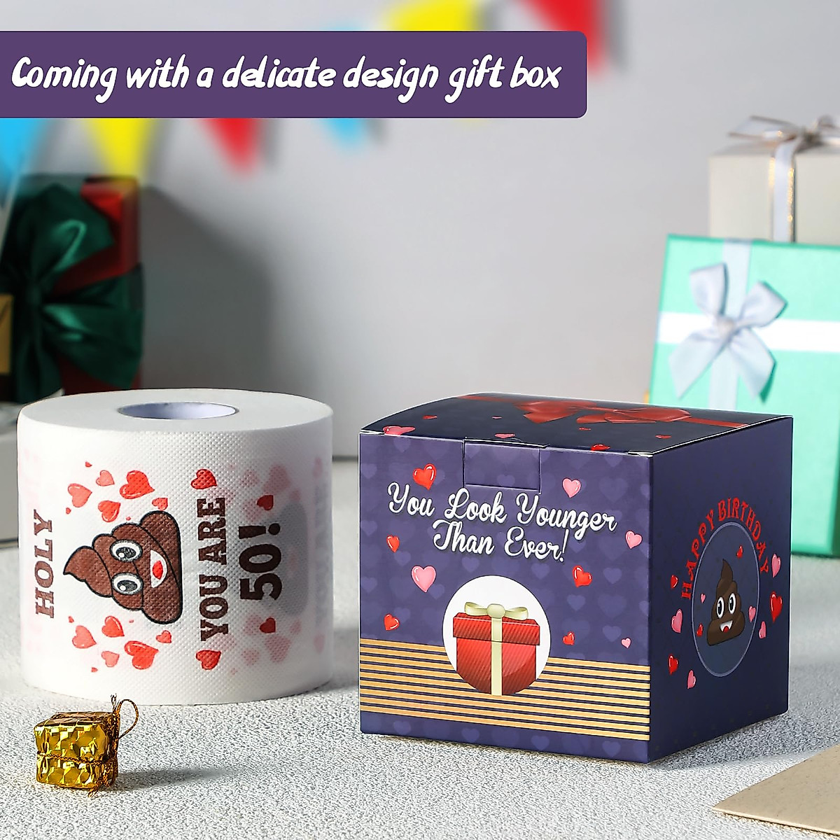 50th Birthday Gifts for Women, Men, Her, Him - Happy Prank Toilet Paper - 50th Birthday Decorations, Party Supplies Favors - 50 Years Old Funny Gag Gift Ideas, Novelty Bday Present for Friends, Family