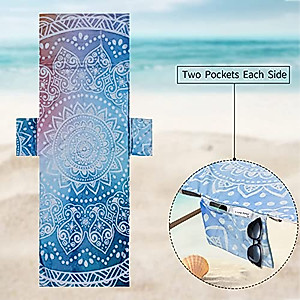 Beach Chair Cover with Side Pockets Thick and Quick Dry Chaise Lounge Chair Towel Cover for Sun Lounger Pool Sunbathing Garden Beach Hotel No Sliding (Blue)