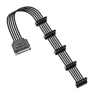 GELRHONR 15Pin SATA Male to 5 x 15 Pin SATA Female Hard Drive Power Right Angle Splitter Adapter Cable Extension Cable for Hard Disk 50CM