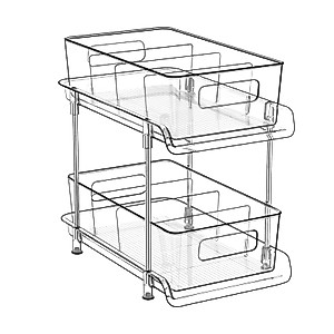 HIHEGD 2 Tier Bathroom Storage Organizer with Dividers, Clear Under Sink Organizers and Storage Pull Out Cabinet Organizer for Bathroom Kitchen Pantry Storage, Medicine Cabinet Organizer