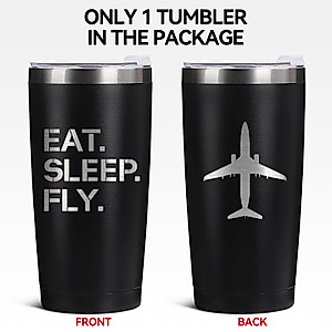 KIKERRO Pilot Gifts – 20oz Stainless Steel Travel Tumbler with Lid & Straw | Laser Engraved Aviation Mug for Pilots & Flight Attendants | Airplane-Themed Gift for Men, Christmas & Birthday