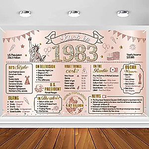 Large 40th Birthday Banner Backdrop Decoration for Women, Rose Gold Back in 1983 Happy 40th Birthday Background Sign Party Supplies, Pink Happy 40 Years Old Birthday Photo Props for Indoor Outdoor