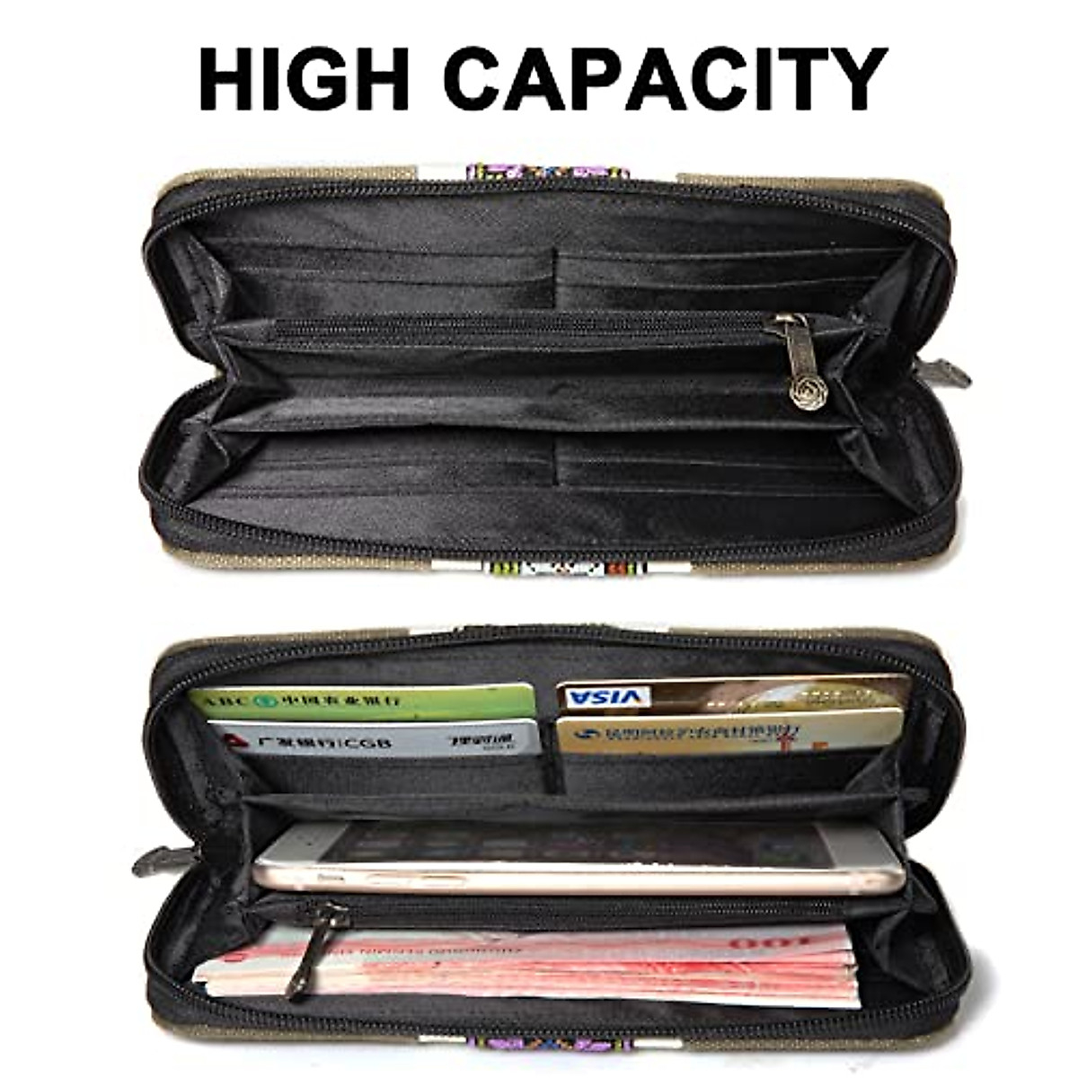 Yongkai Bohemian Style Wallet,Zip Around Wallet for Women,RFID Blocking Wallet,Credit Card Wallet,Embroidered Casual Purse (ArmyGreen)