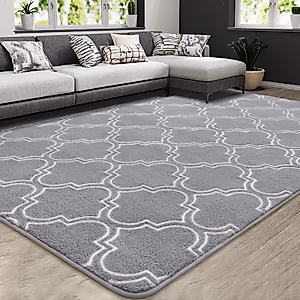 HOMORE Geometric Shag Rug for Bedroom, 4'x6' Light Gray Shaggy Rugs for Living Room, Soft Area Rug for Kids Nursery Dorm, Memory Foam Bedside Rug Indoor Floor Carpet for Home Decor