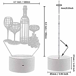 3D Night Light Wine Cup Bottle Optical Illusion Lamp Creative Gift Visual Lamp Dynamic Touch LED Three Colorful Bedroom Decorations Chirstmas Festival Birthday Valentines Day Desk Lamp