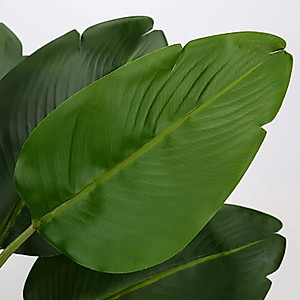 Hollyone Artificial Bird of Paradise Plant in Pot, Fake Palm Tropical Potted Plant 15" Faux Plantain Banana Leaf Plant for Indoor Outdoor Home Desk Office Garden Decoration