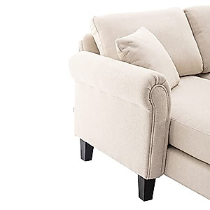 Eafurn U-Shaped Sectional Sofa w/Chaise Lounge and Movable Ottoman,108.66" Convertible Corner Couch,5 Seater Linen Upholstery Sofa&Couches with 2 Pillows for Living Room Furniture Sets, Beige